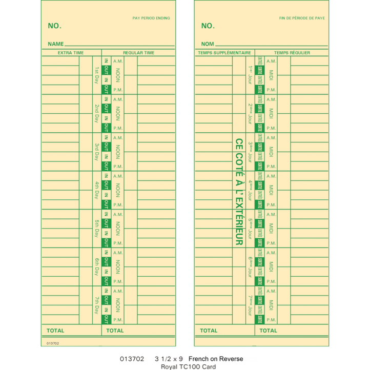 Time clock cards — Time Clocks Inc