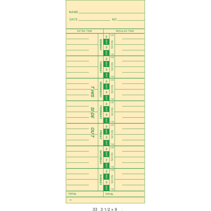 33 Time Cards (Pack of 1000's $33.30) — Time Clocks Inc