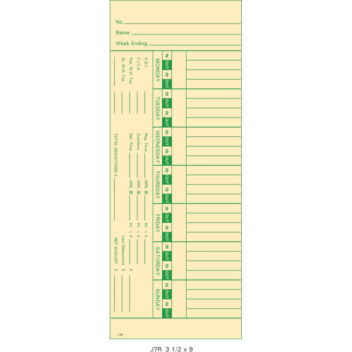 Time clock cards — Time Clocks Inc